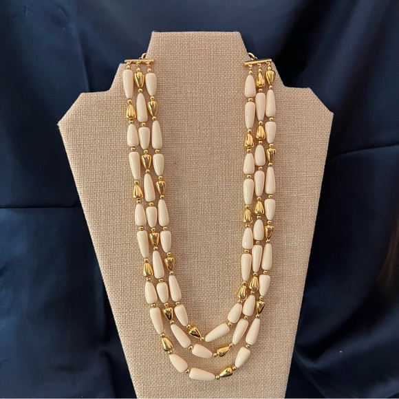 Unique Vintage | Jewelry | Vintage Cream Gold Tiered Necklace | Poshmark